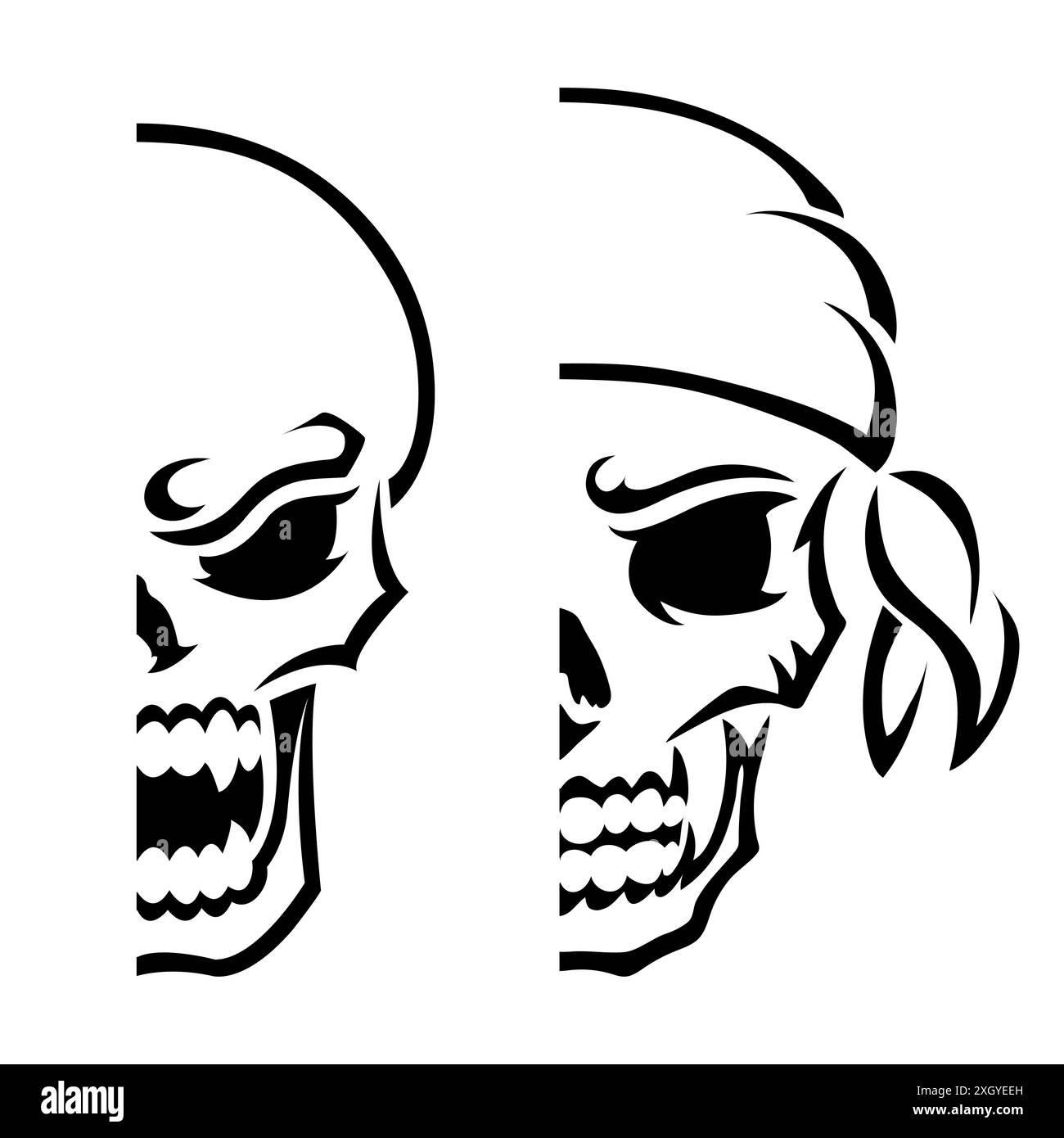 Angry skull. Outline silhouette. Design element. Vector illustration ...