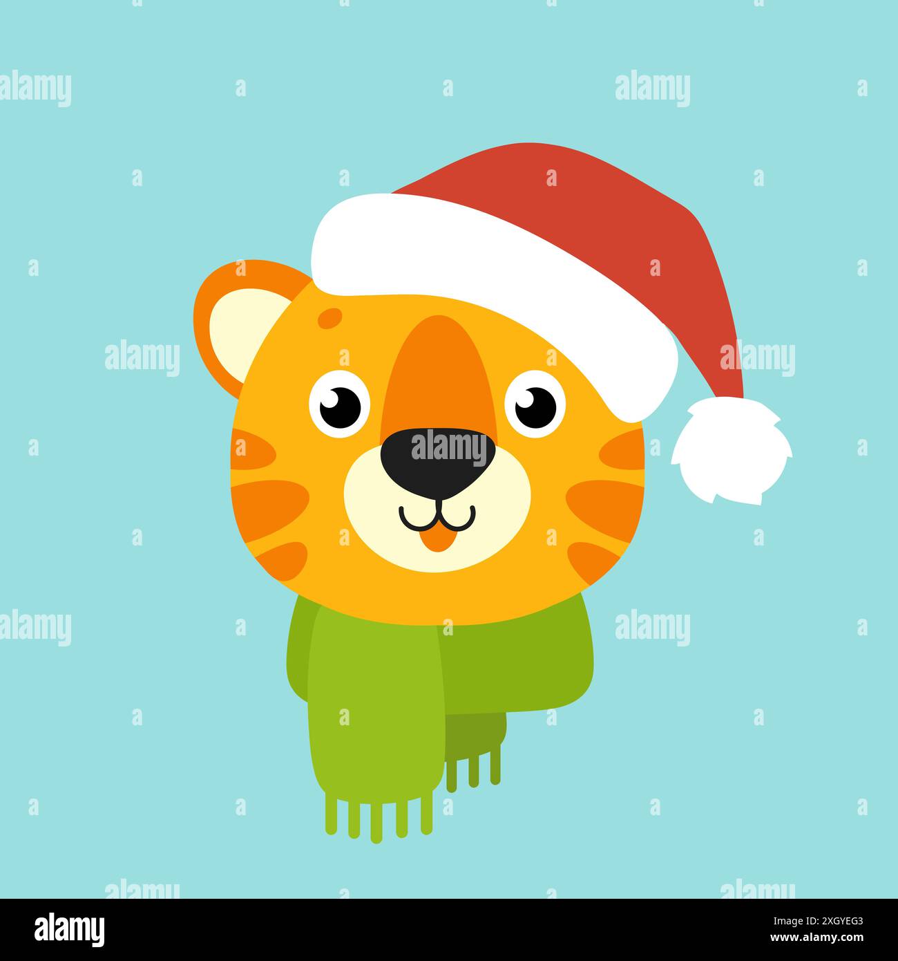 Tiger simbol in a santa hat. Cartoon character. Colorful vector ...