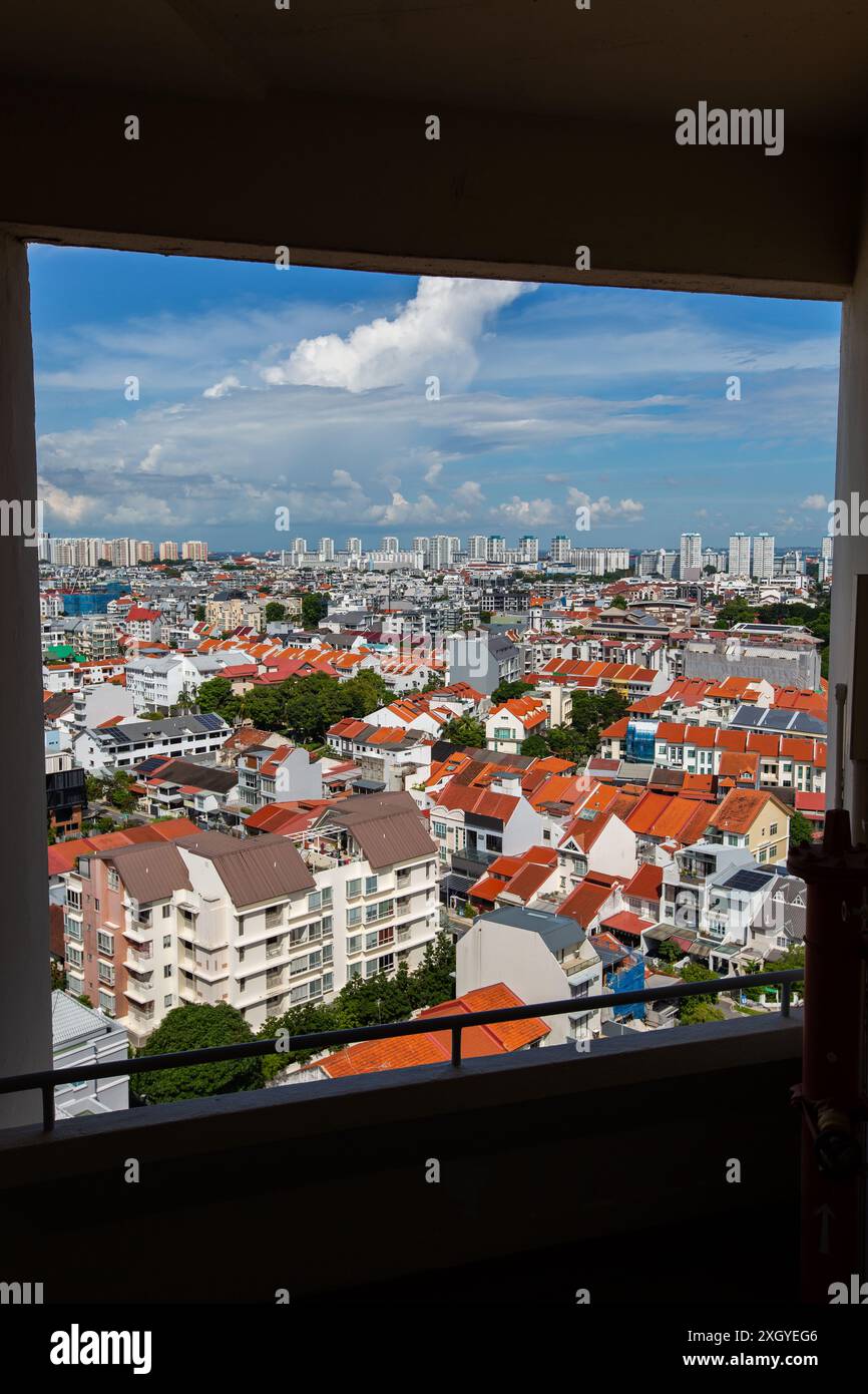 View of magnificent skyline through a square opening peak hole. Looking ...