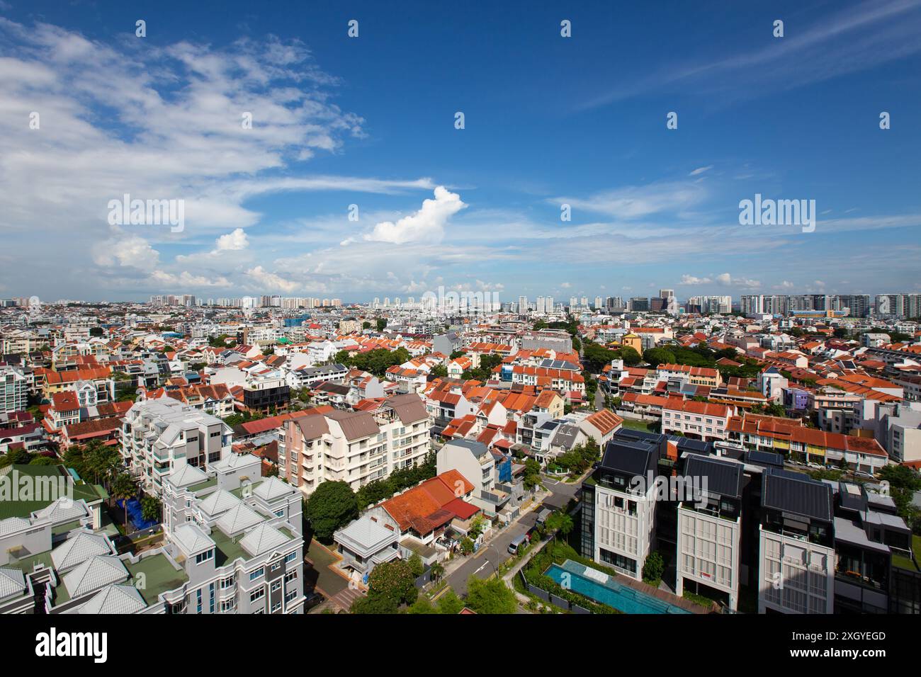 Aerial view of skyline, filled with plenty of super rich people living in the super expensive ...