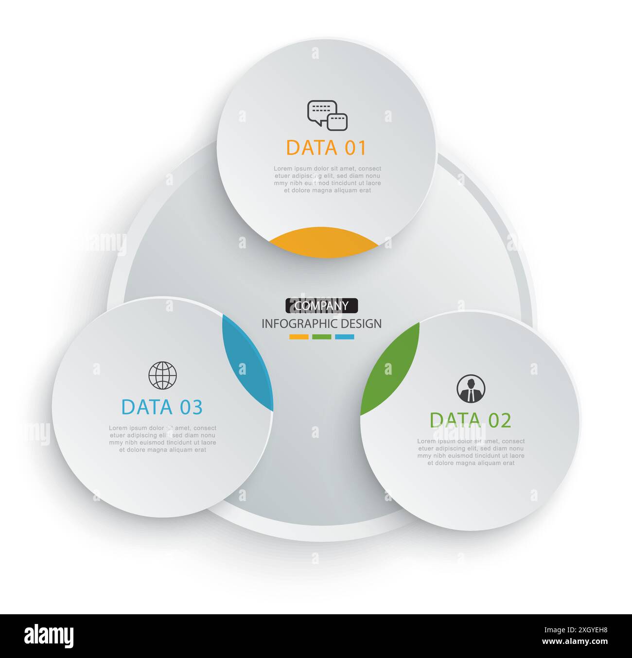 Infographic circle timeline with 3 number data template. Illustration ...