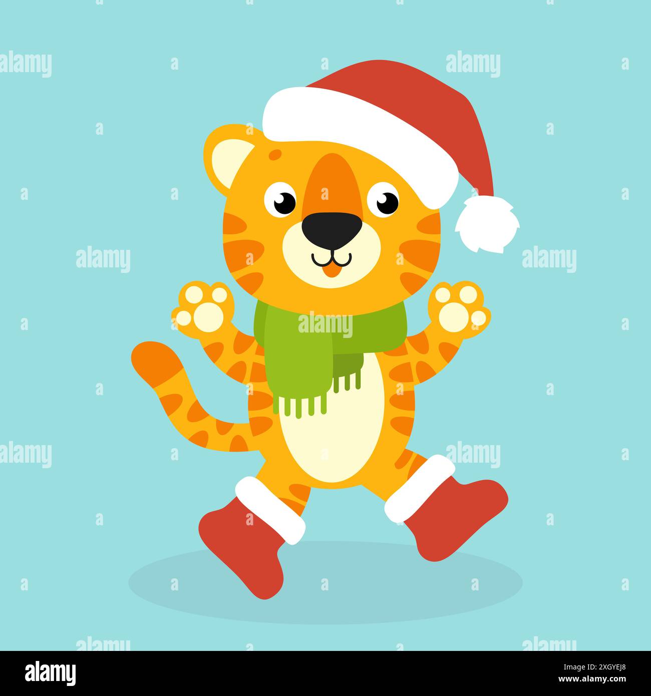 Tiger simbol in a santa hat. Cartoon character. Colorful vector ...