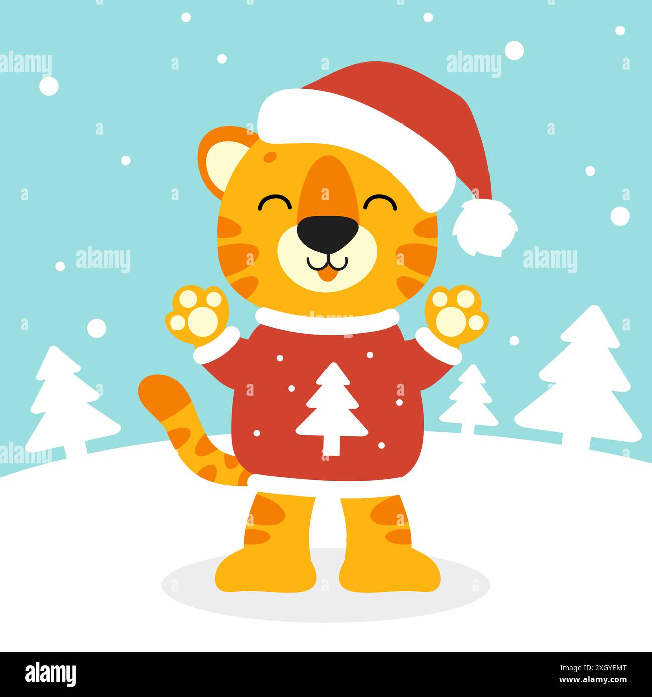 Tiger simbol in a santa hat. Cartoon character. Colorful vector ...