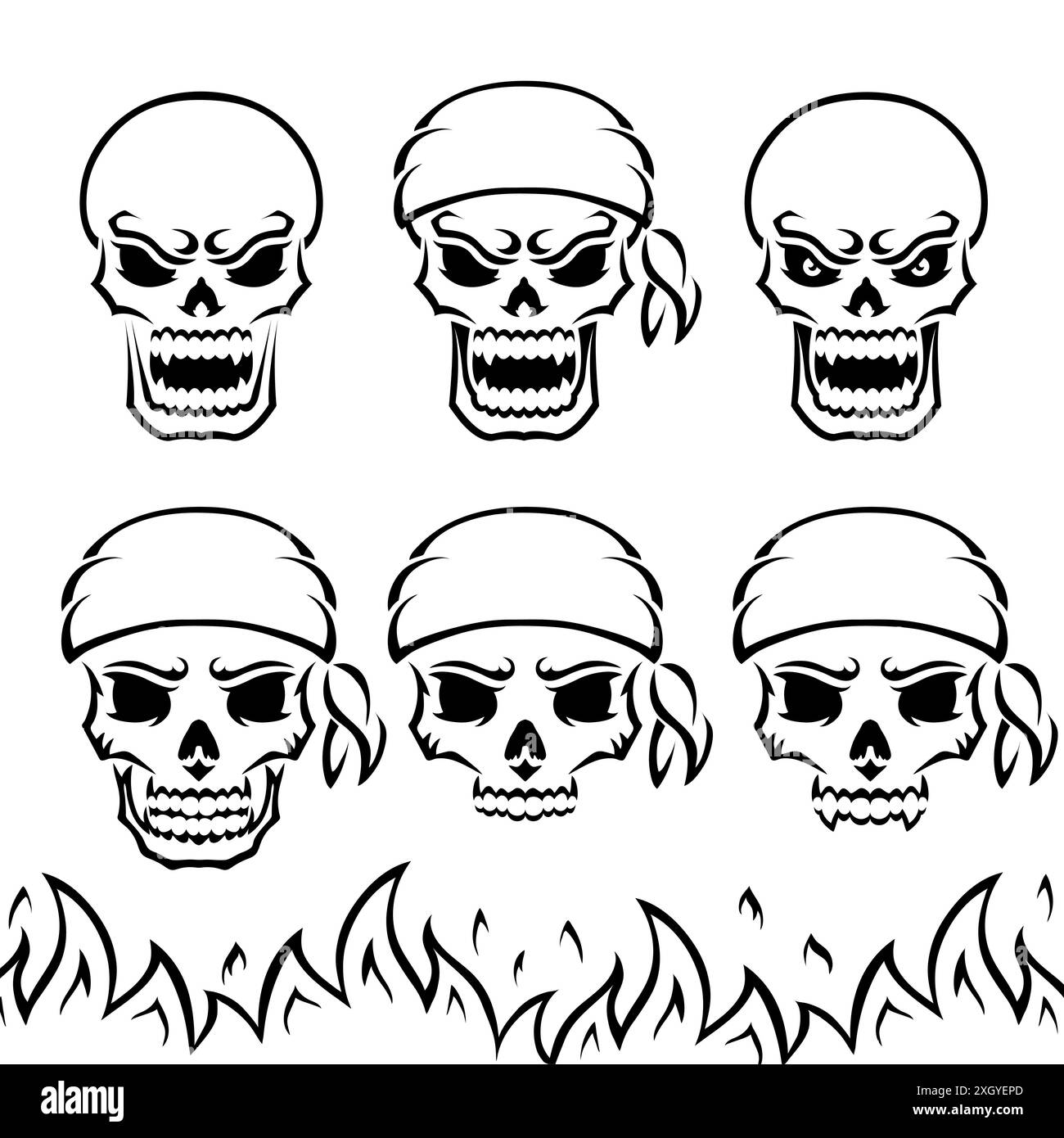 Angry skull. Outline silhouette. Design element. Vector illustration ...