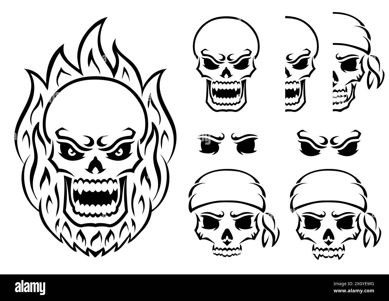 Angry skull. Outline silhouette. Design element. Vector illustration ...