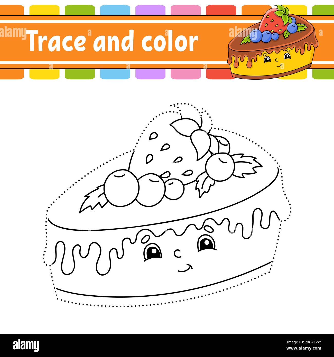Trace and color. Birthday theme. Coloring page for kids. Handwriting ...