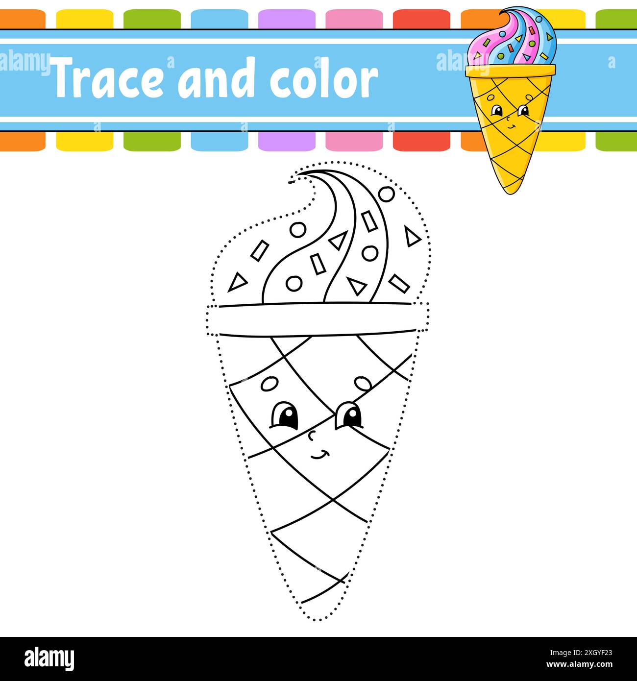 Trace and color. Birthday theme. Coloring page for kids. Handwriting ...