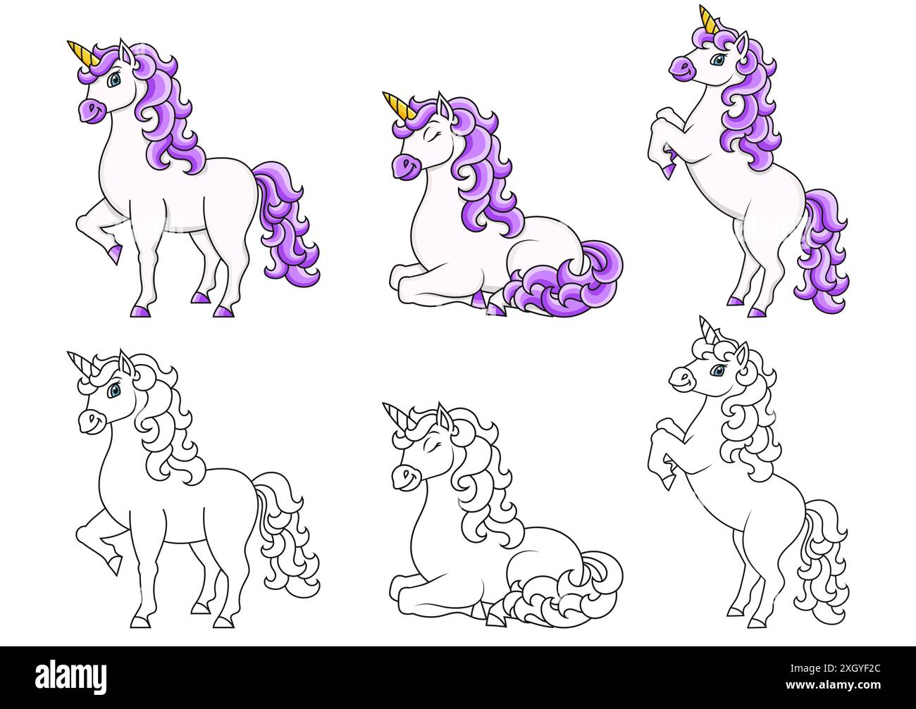 Cute unicorn. Magic fairy horse. Coloring book page for kids. Cartoon ...