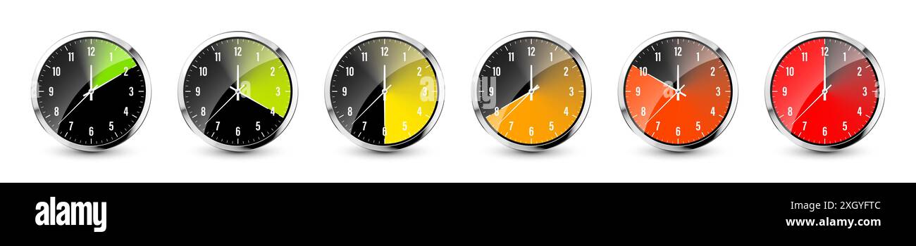 Wall clock, stopwatch icons. Shiny metal chronometer, time counter with ...