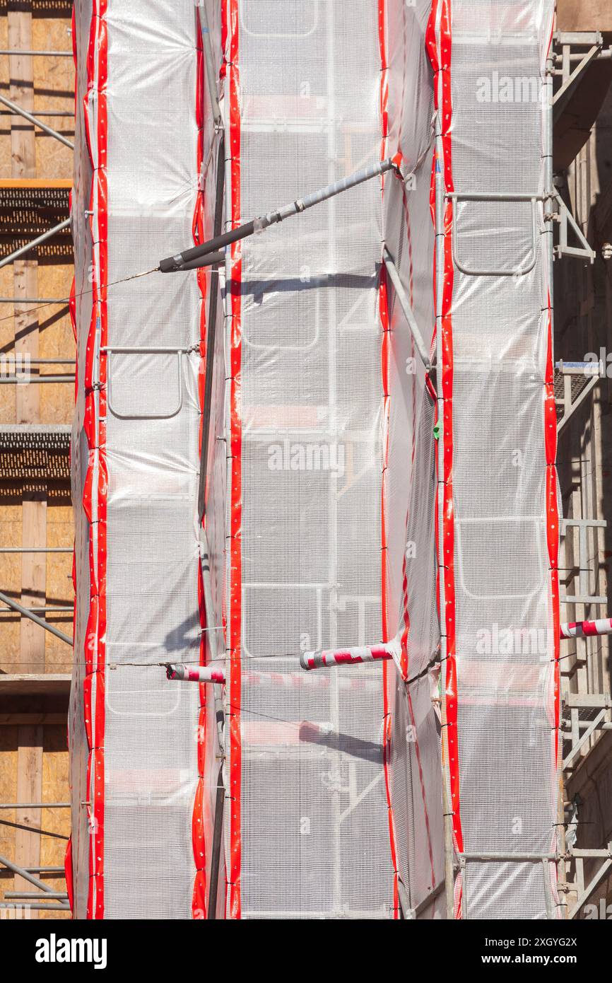 tarpaulin, building site, scaffolding, house facade, shell construction ...