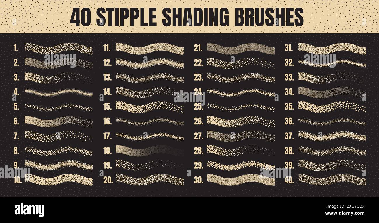 Stipple scatter brush, ink drawing and texturing. Fading gradient ...