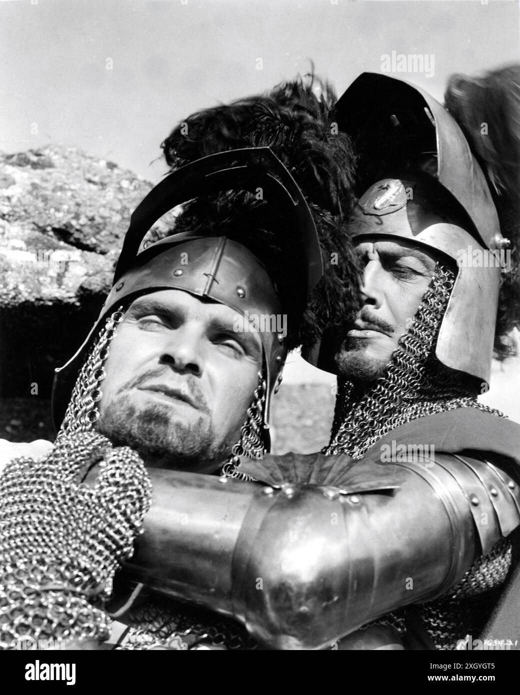 STANLEY BAKER as Modred and ROBERT TAYLOR as Lancelot in KNIGHTS OF THE ...