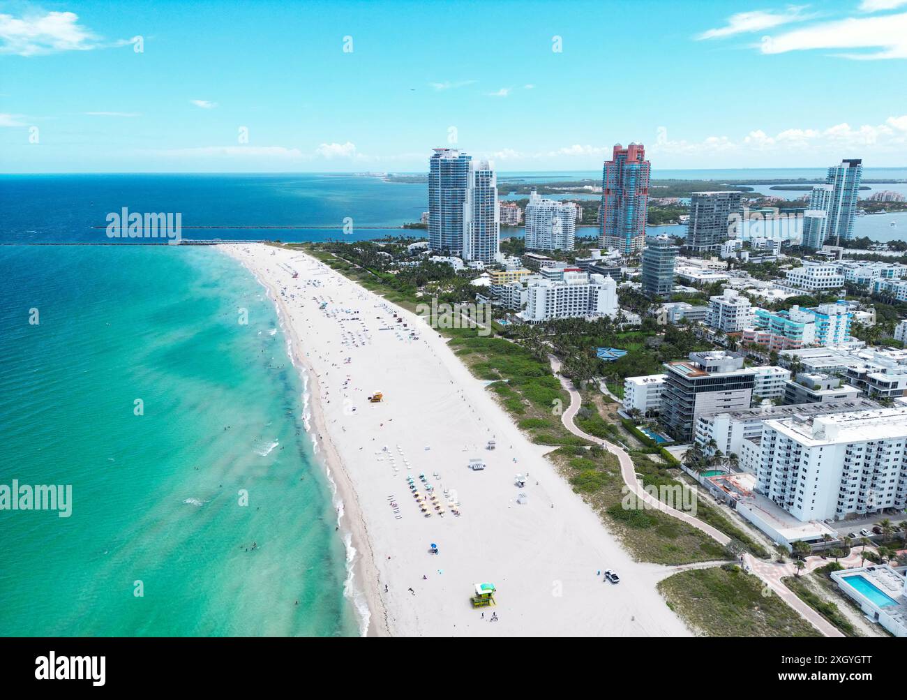 Aerial view of beautiful Miami Beach city, Florida, United States ...