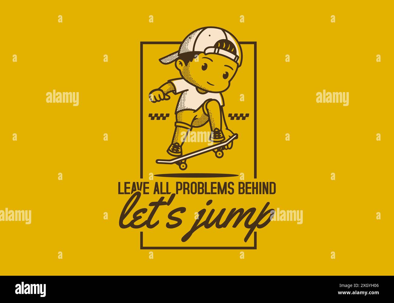 Leave all problems behind, Let's jump. Vintage retro character ...