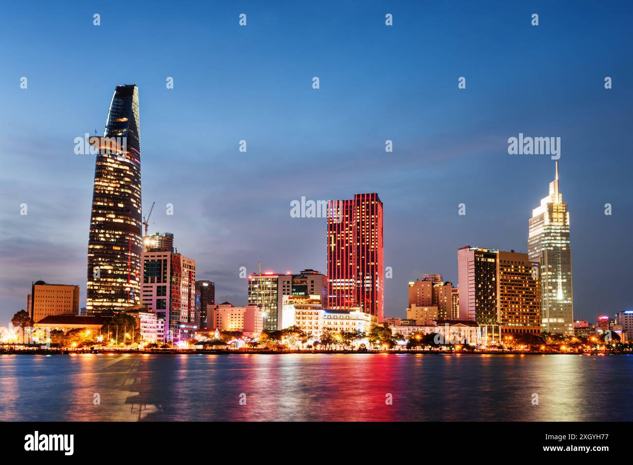 Ho Chi Minh City skyline and the Saigon River at sunset. Beautiful ...