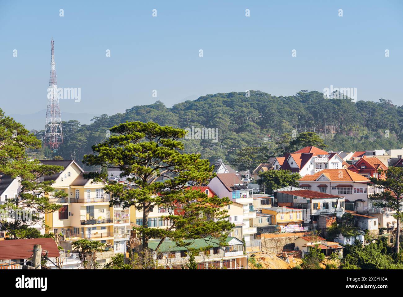 Amazing view of Dalat (Da Lat) in Vietnam. Scenic cityscape on blue sky ...