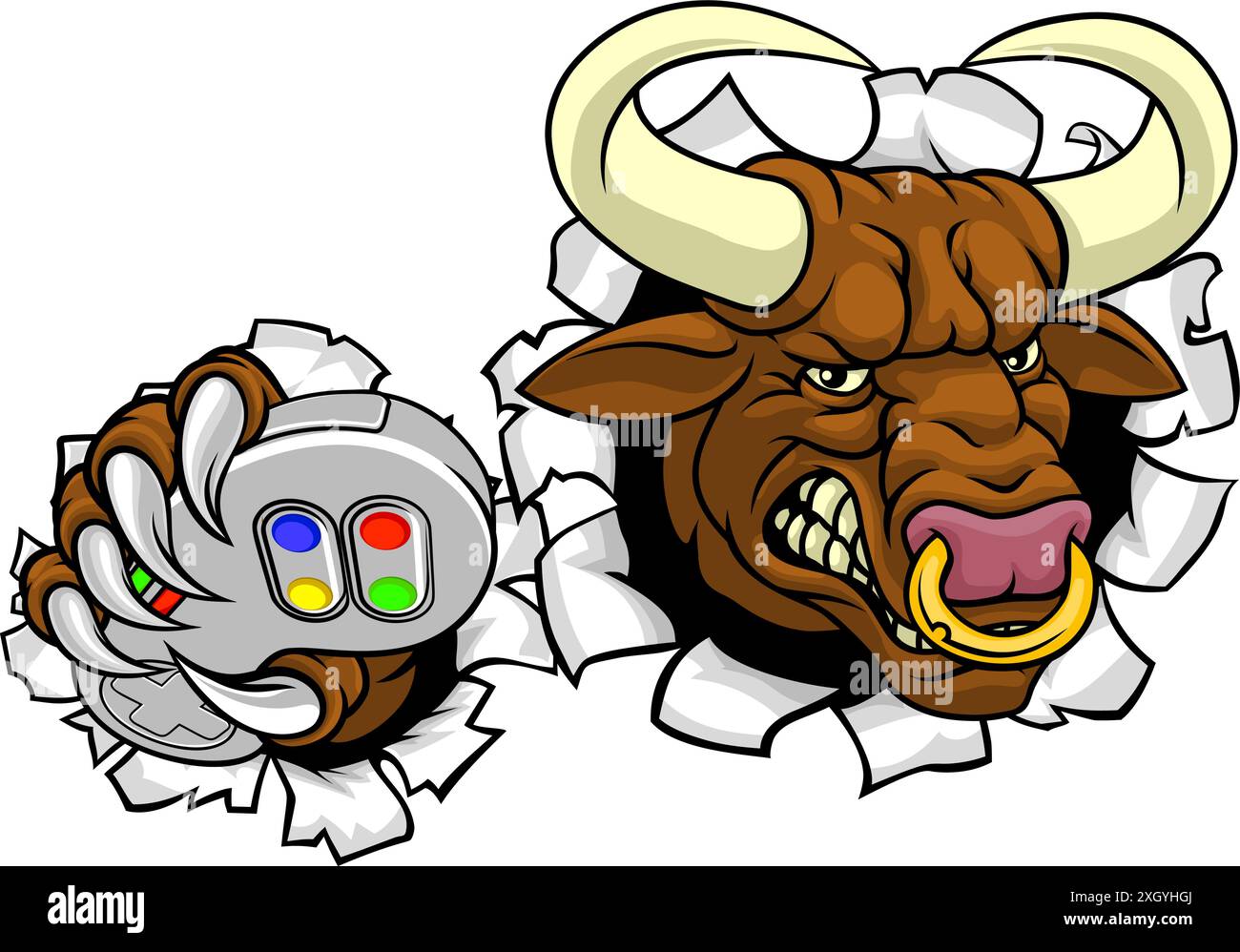 Bull Minotaur Longhorn Cow Gamer Mascot Cartoon Stock Vector Image ...