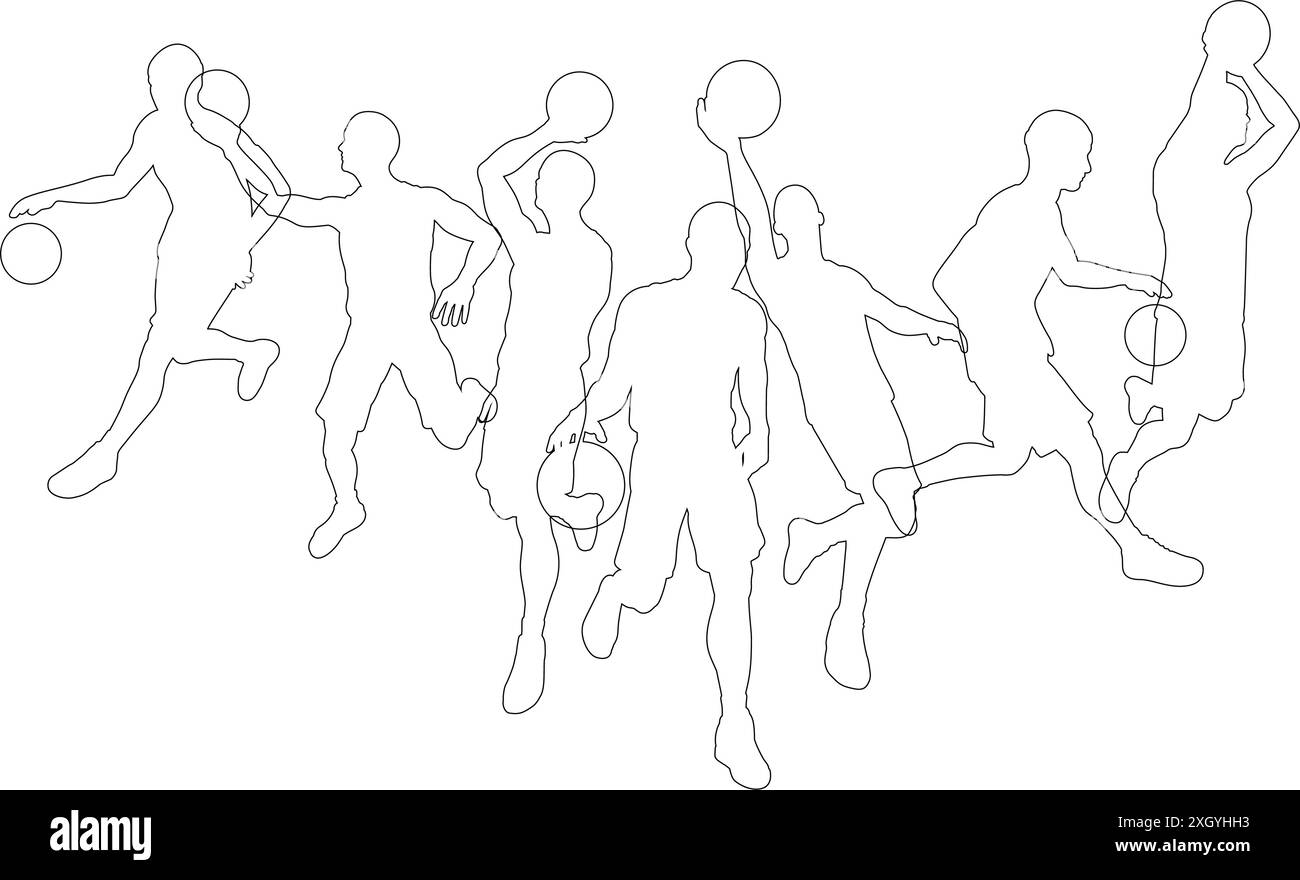 Basketball Silhouette Players Player Silhouettes Stock Vector Image ...