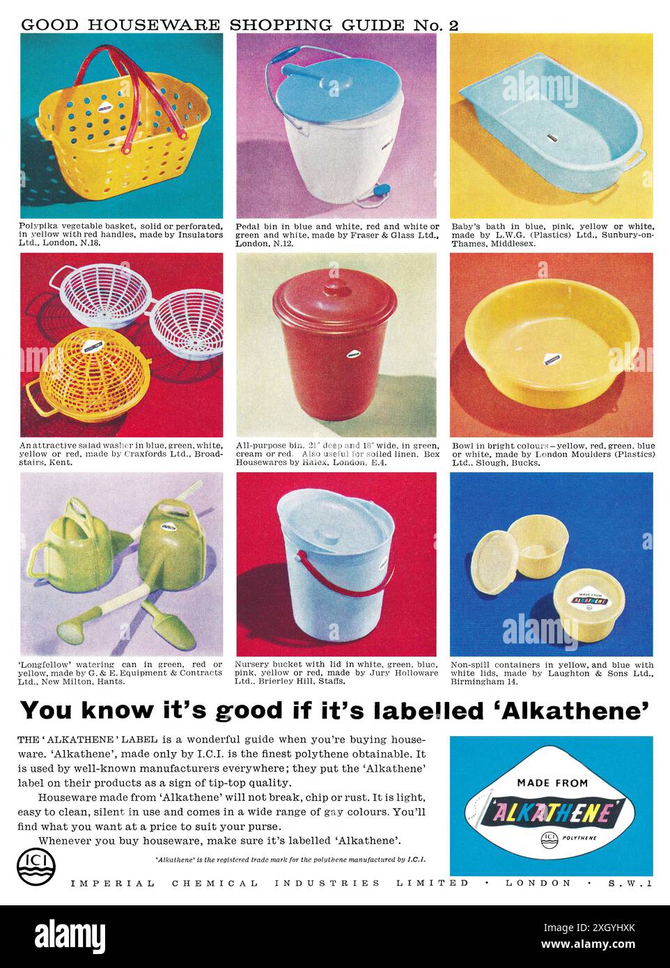 1959 British advertisement for Alkathene plastic by I.C.I., used in ...