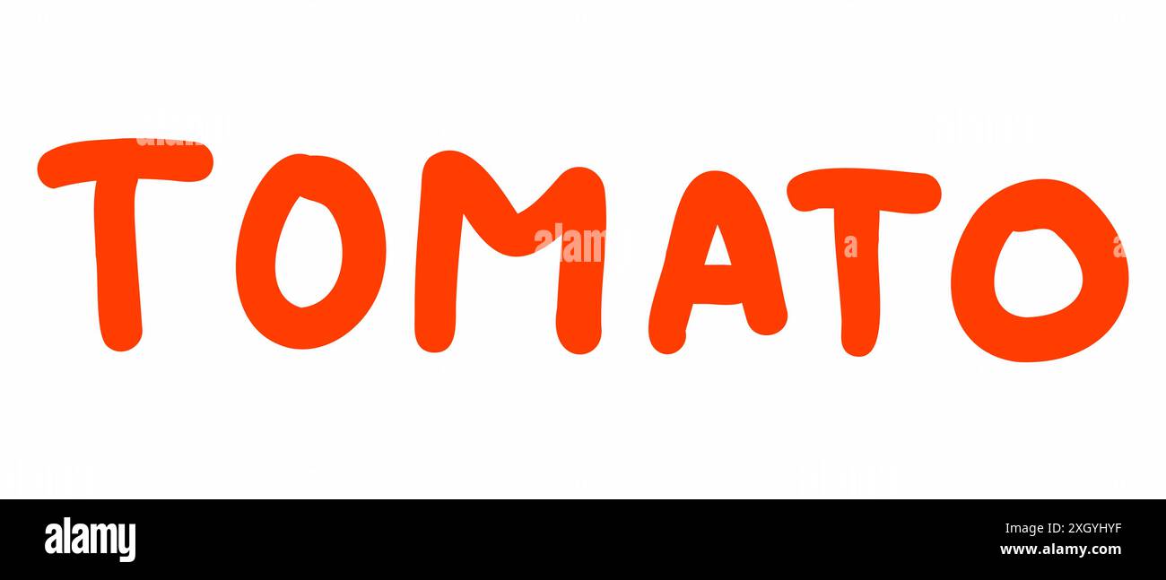 Tomato hand drawn lettering. Hand written title. Childlike word text ...