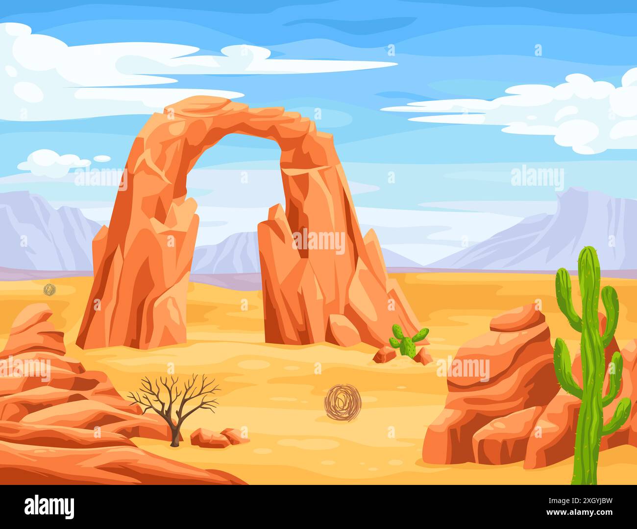 Desert arc. Western canyon utah africa sahara cartoon landscape, hot ...