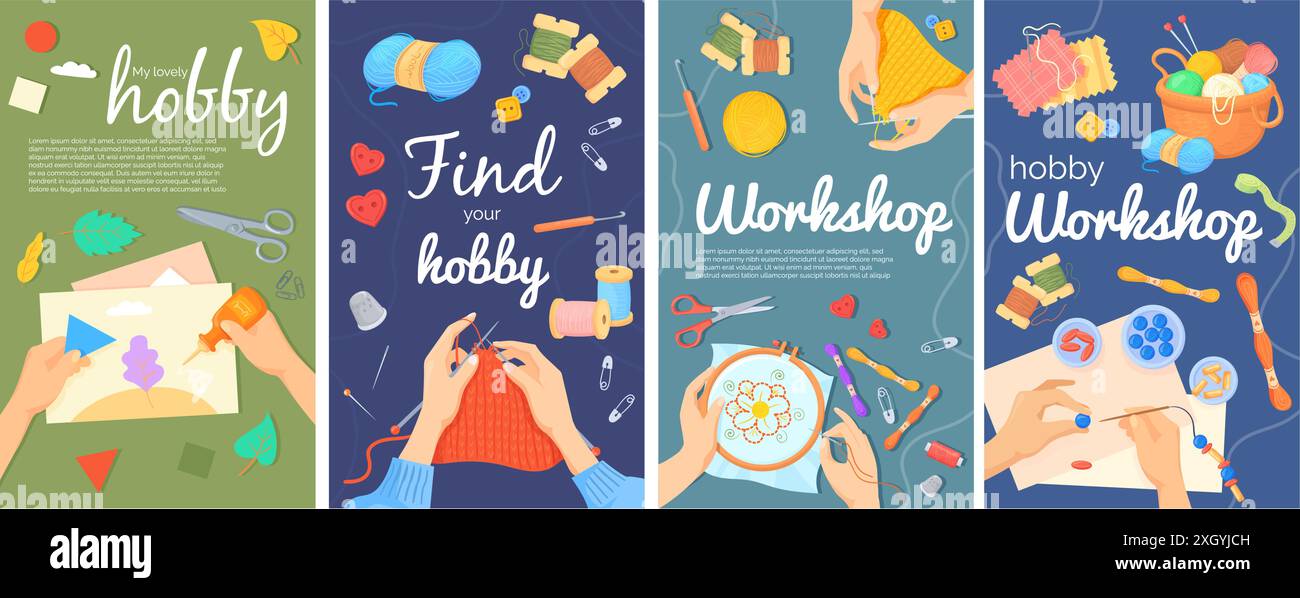 Kid workshop poster. Craft handmade children hobby festival posters ...