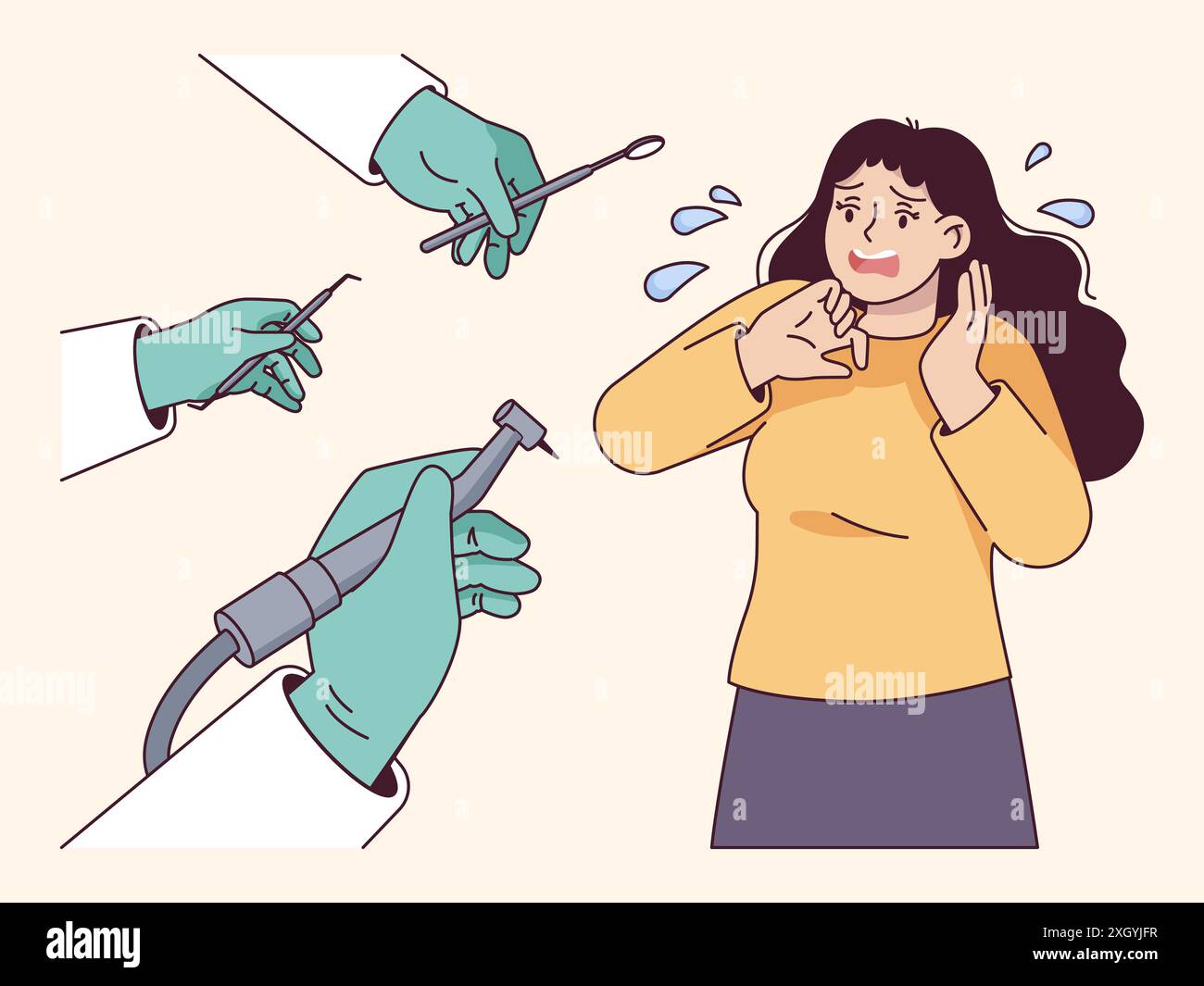 Dentist fear. Scared character dental problem, frightened patient with ...