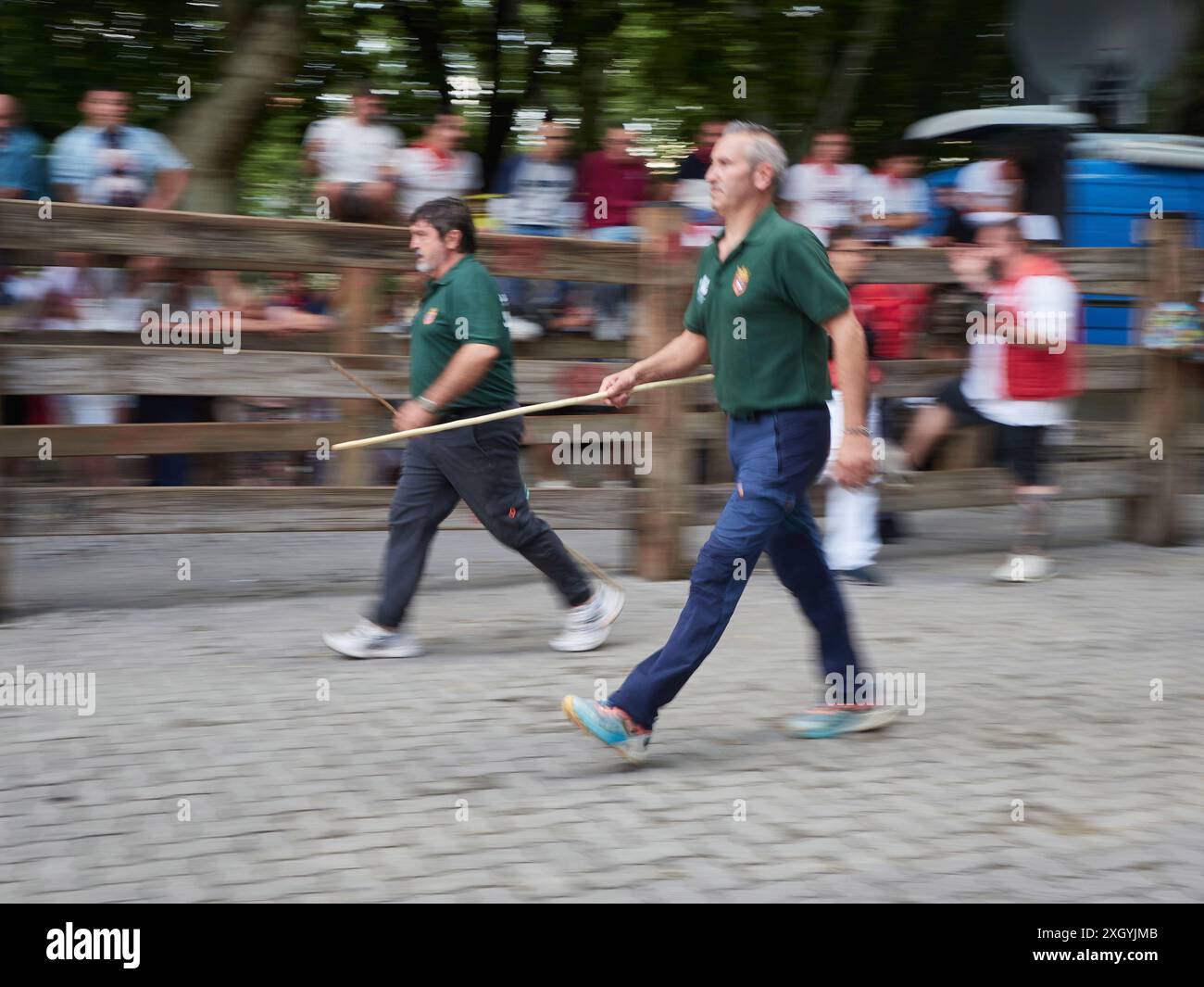 Shepherds during the fifth running of the bulls of the Sanfermines 2024 ...