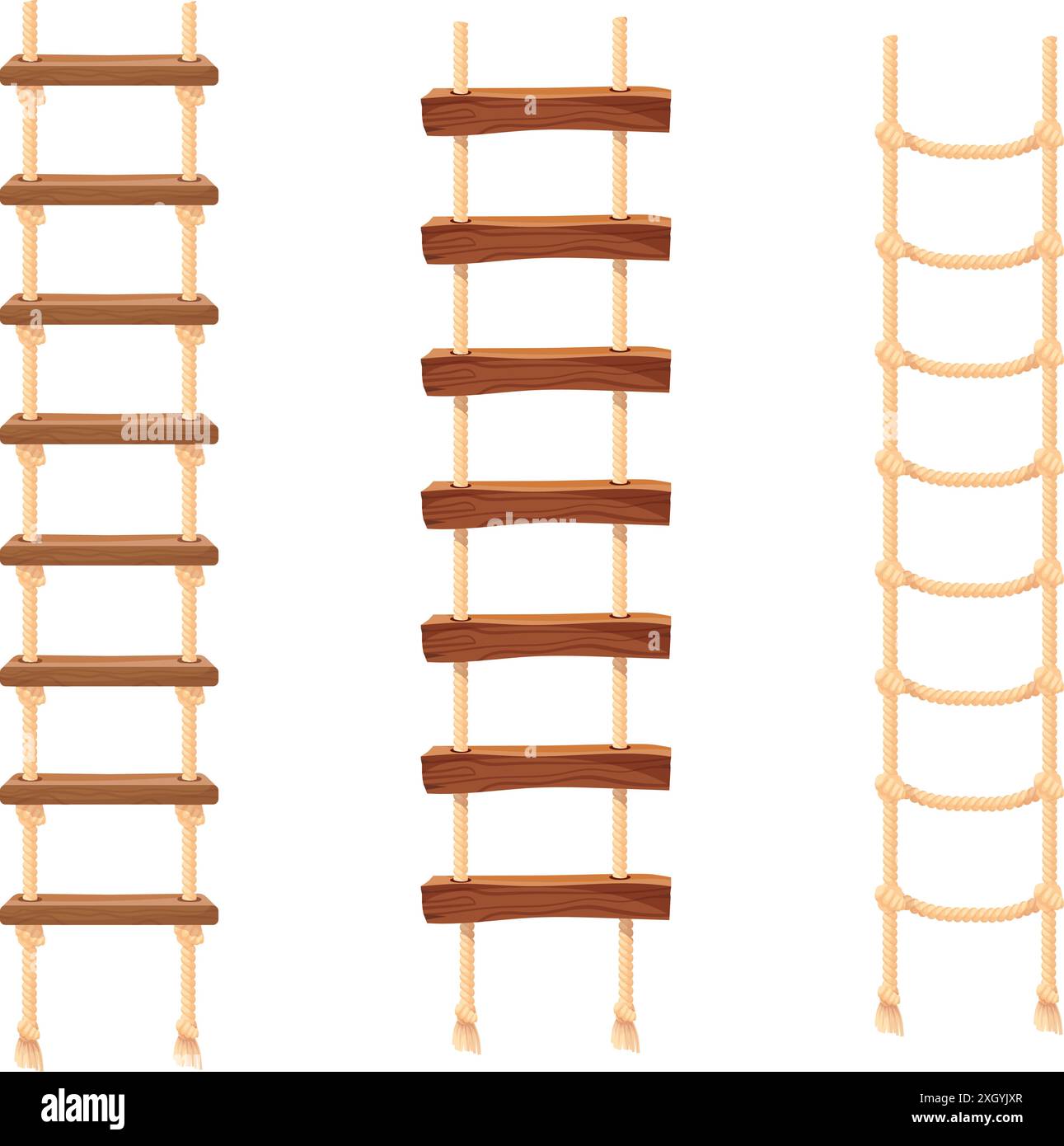 Rope ladder. Bind staircase ropes ladders with wooden steps rod ...