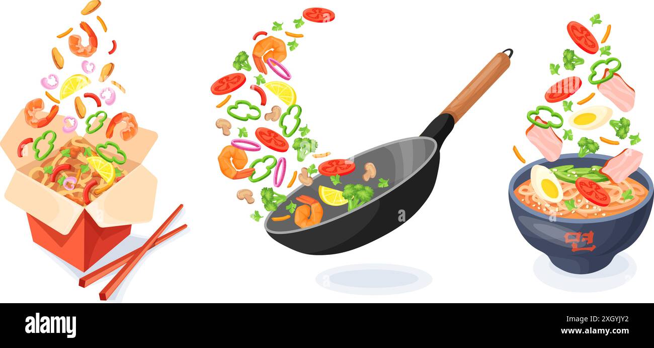 Flying noodle Stock Vector Images - Alamy