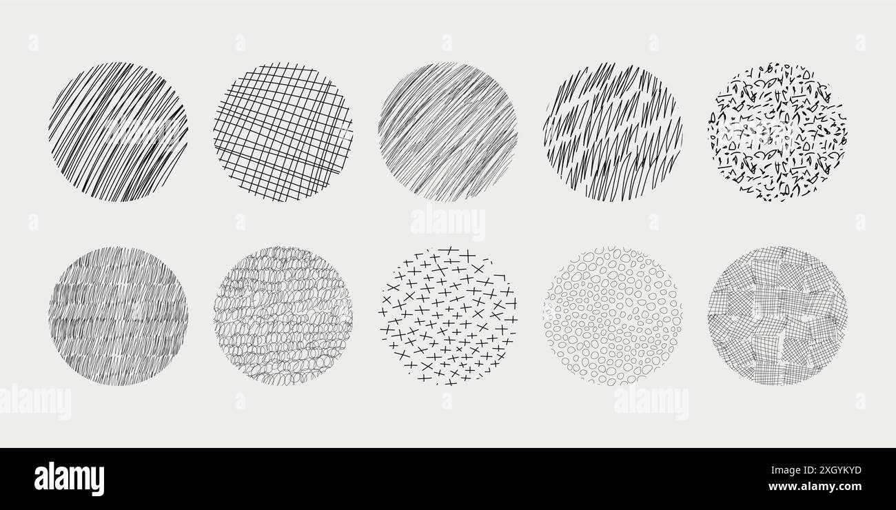 Textures set, collection hand drawn abstract monochrome brush marks ...