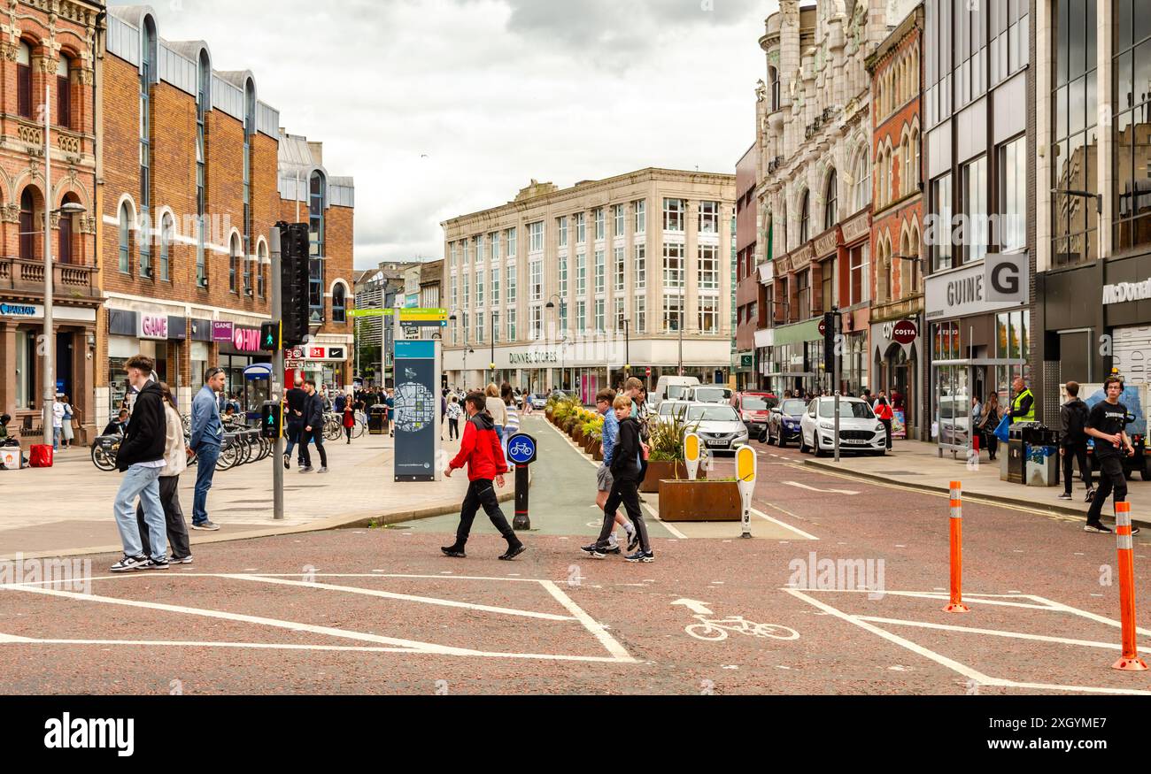 Belfast , County Antrim Northern Ireland July 05 2024 -Pedestrians ...
