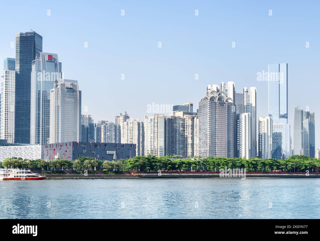 Fantastic Guangzhou skyline. Wonderful view of the Pearl River and skyscrapers at the Zhujiang ...