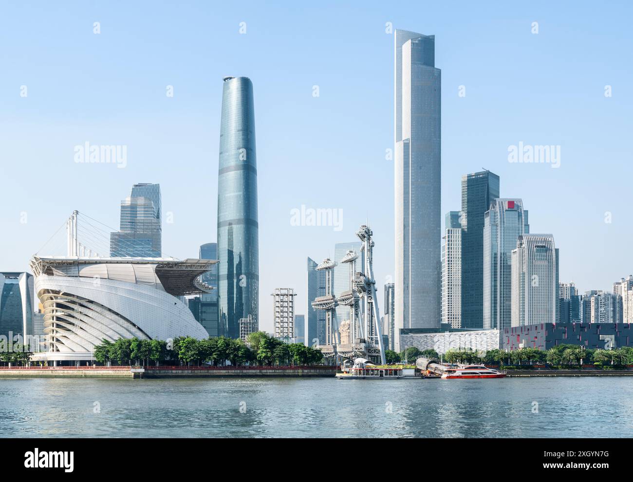 View of the Pearl River and skyscrapers at the Zhujiang New Town on ...