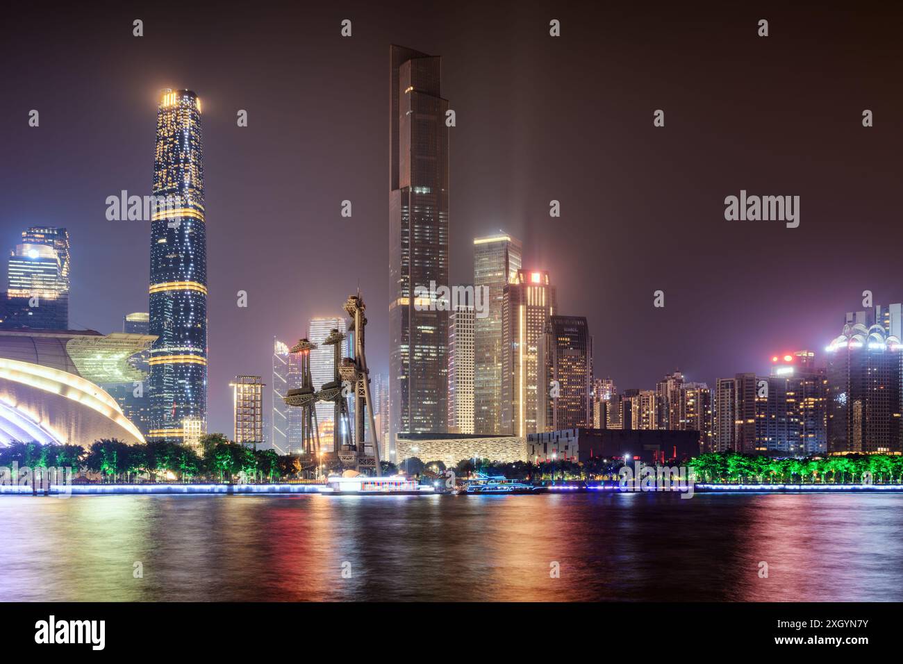 Amazing night view of skyscrapers and other modern buildings at the Tianhe District of the ...
