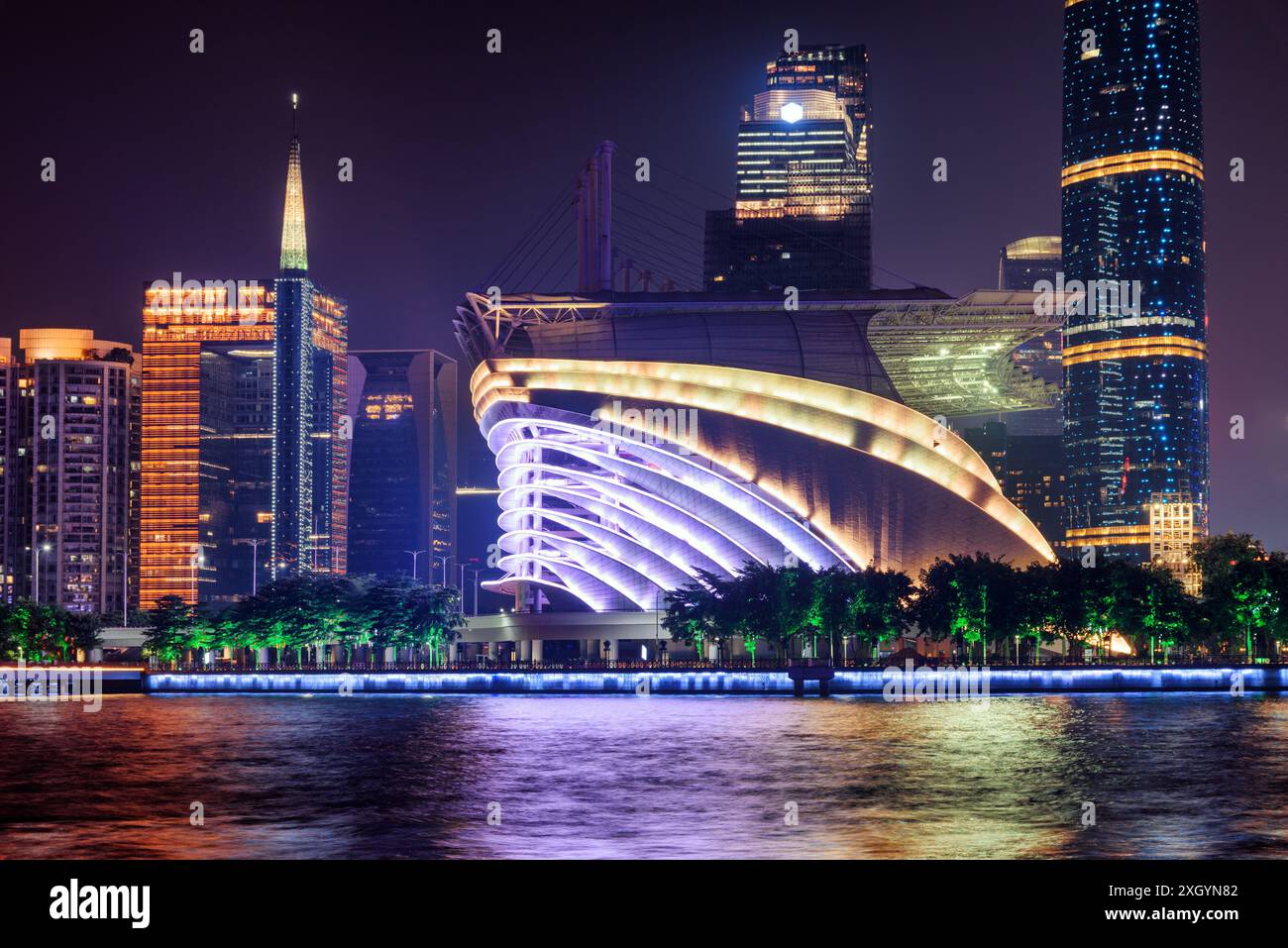Amazing night view of modern buildings at the Tianhe District of the ...