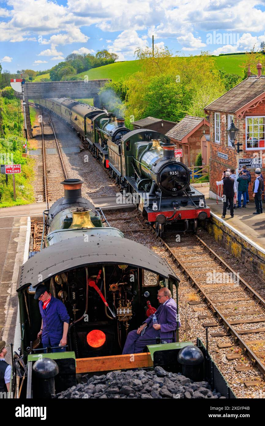 Three preserved ex-GWR steam locos 7828, 9351 & 6990 passing at ...