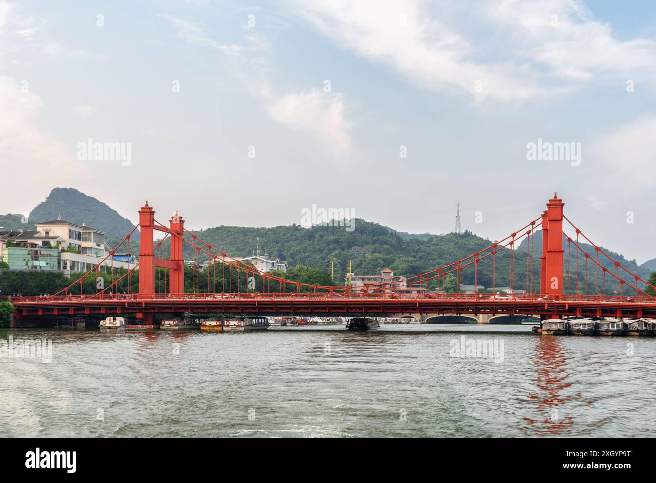 Beautiful red bridge over lake in Guilin, China. Amazing landscape ...