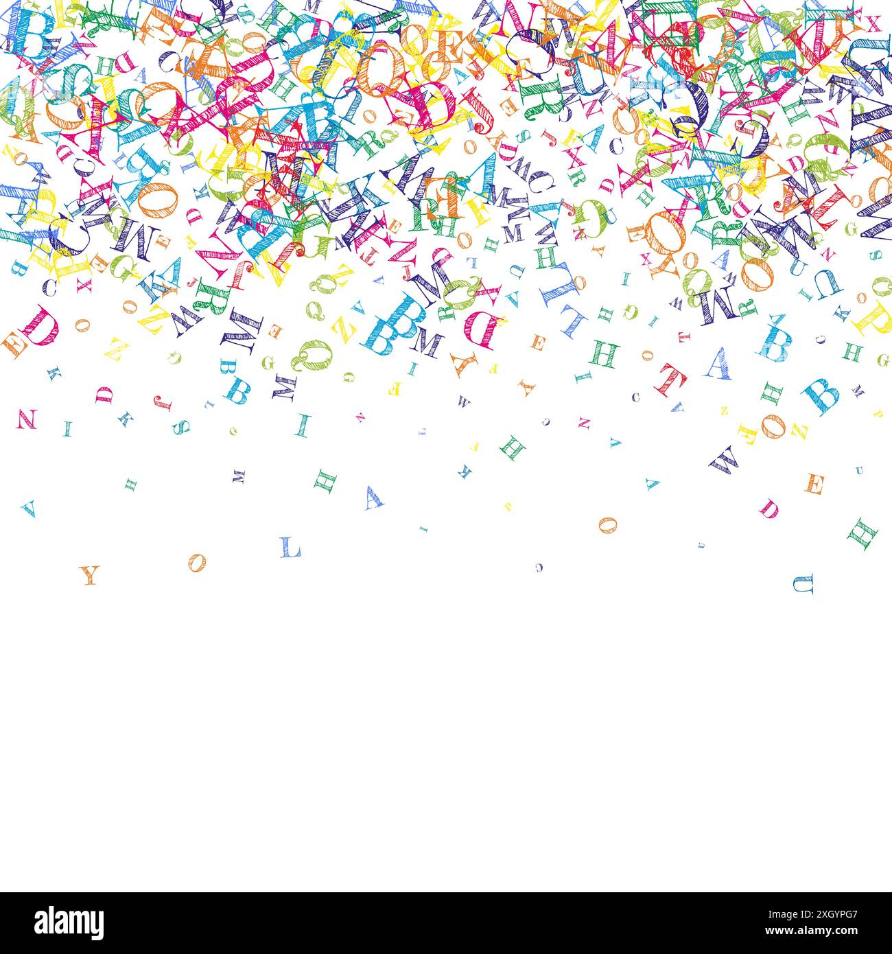 Falling letters of English language. Colorful childish flying ...