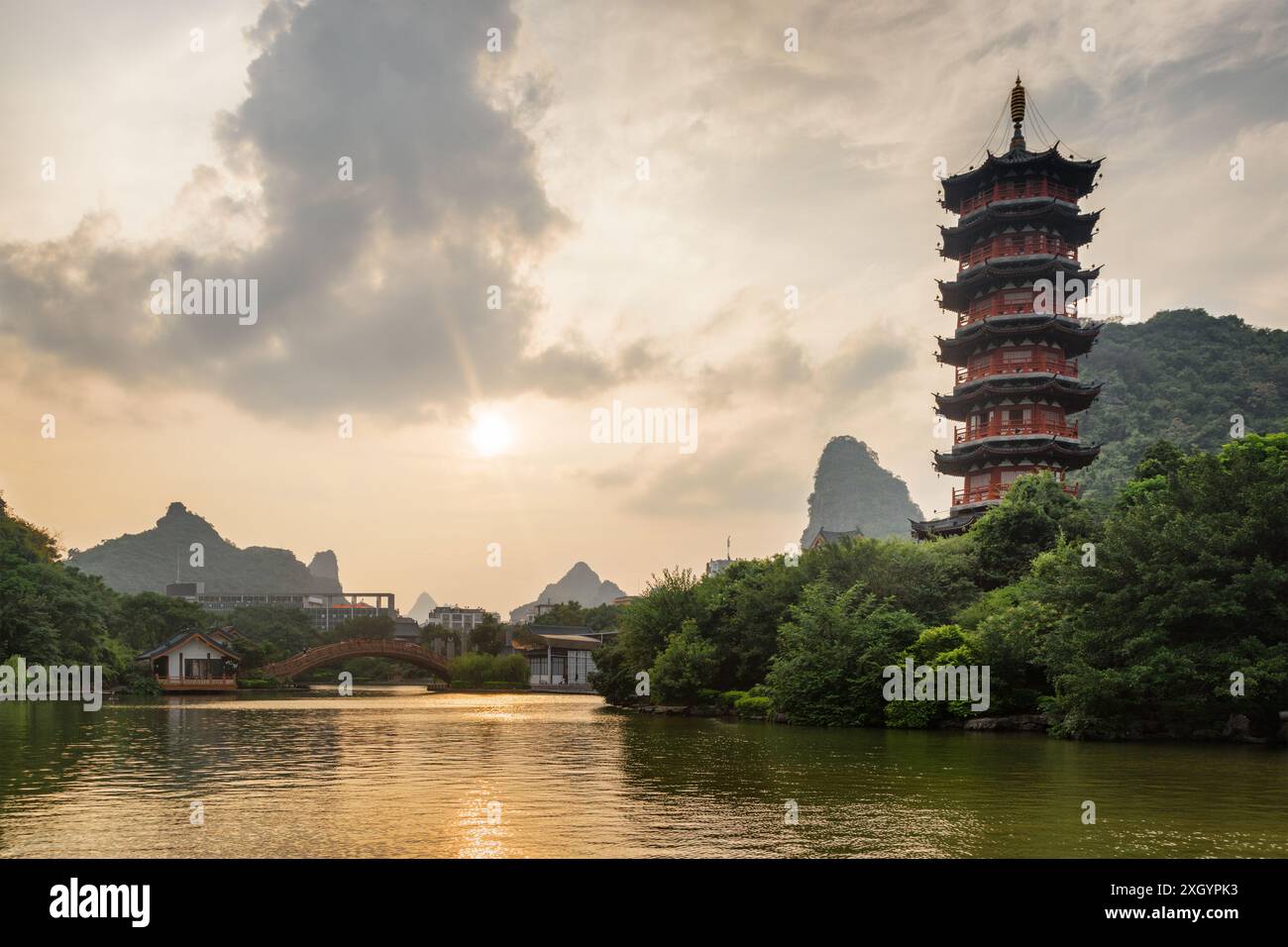 Amazing evening view of the Mulong Lake (Wooden Dragon Lake) among ...
