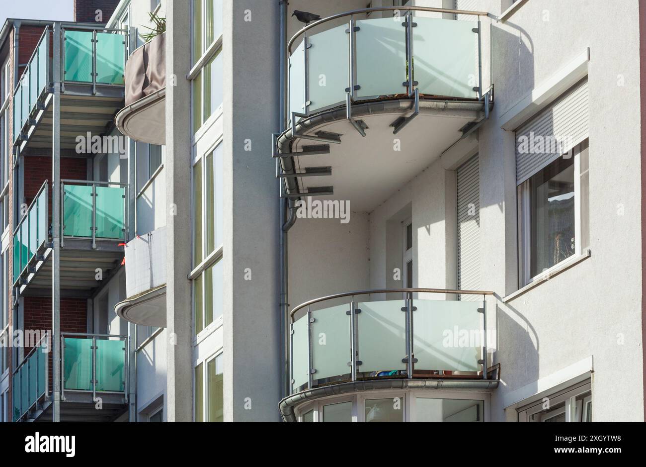 Balconies, white monotone modern residential building, apartment ...