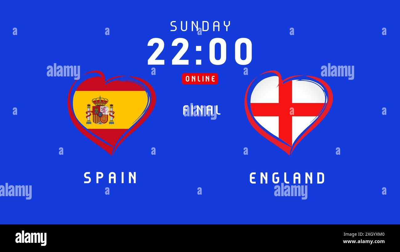 Spain vs England, final 2024, flag in heart shape emblems. Vector ...