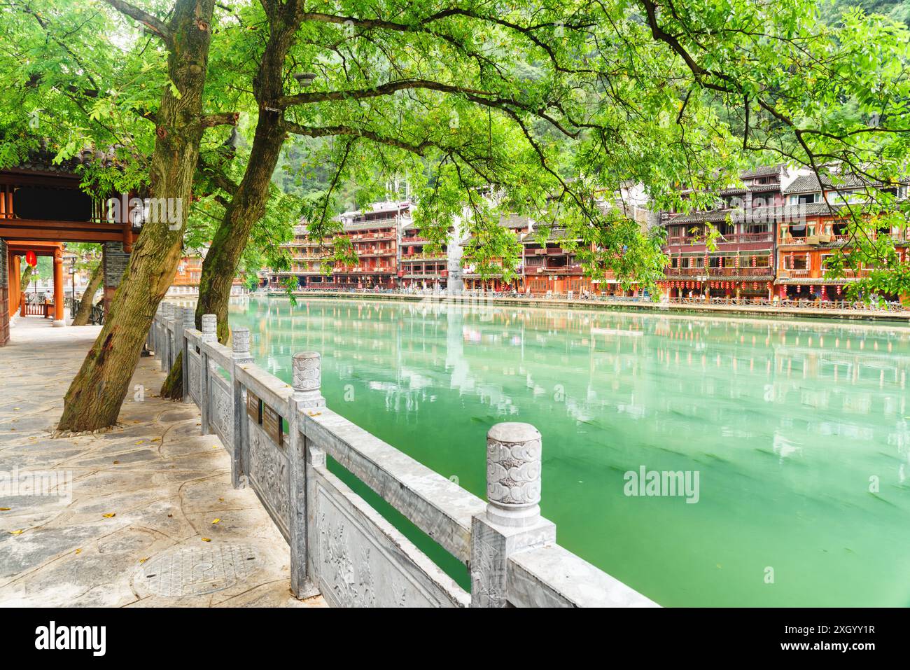 Scenic embankment of the Tuojiang River (Tuo Jiang River) with ...