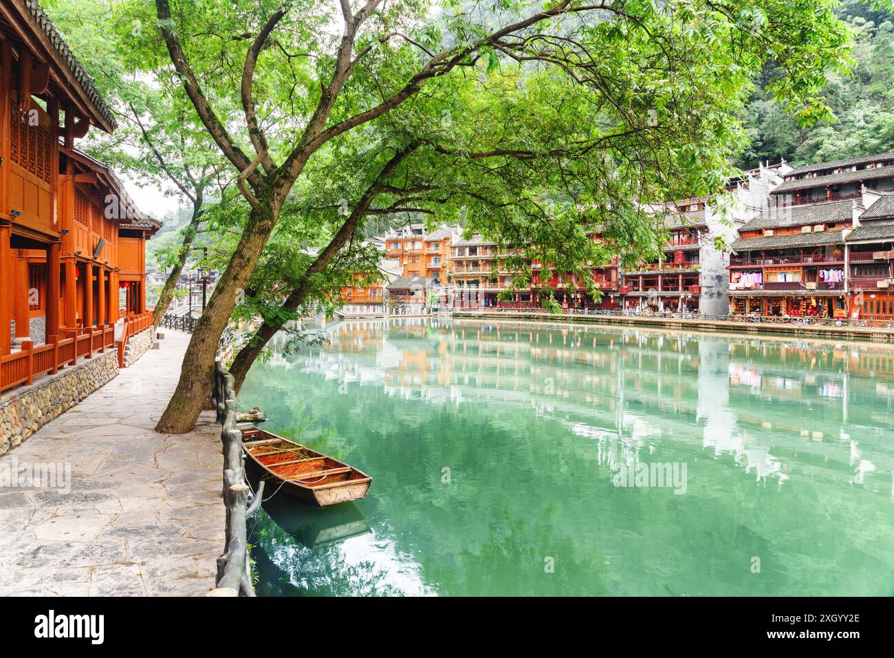 Scenic embankment of the Tuojiang River (Tuo Jiang River) with ...