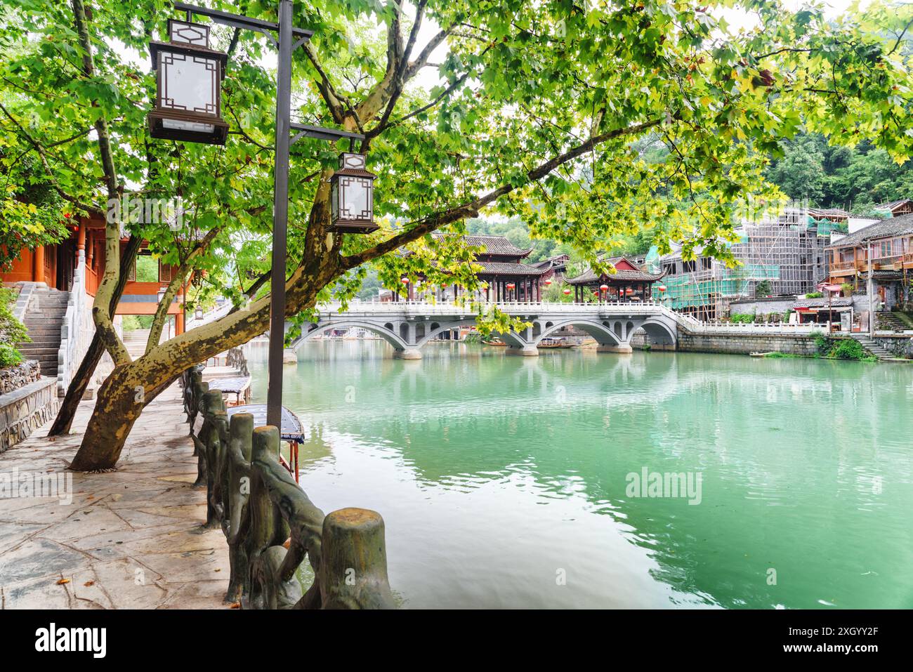 Scenic embankment of the Tuojiang River (Tuo Jiang River) with ...