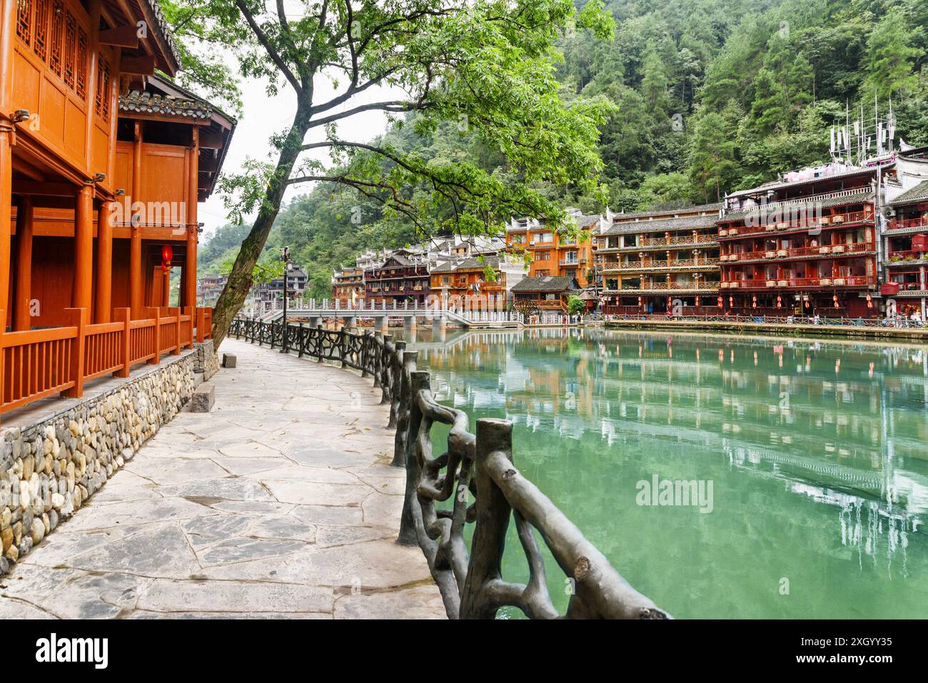 Scenic embankment of the Tuojiang River (Tuo Jiang River) with ...