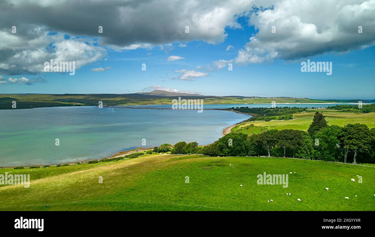 Kyle of Tongue Sutherland Scotland the causeway crossing the shallow ...