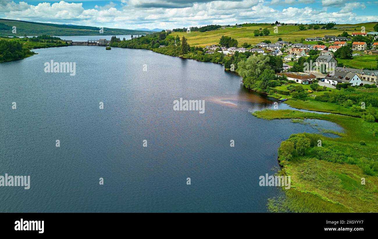 Lairg Sutherland Scotland the village houses Loch Shin and the concrete ...