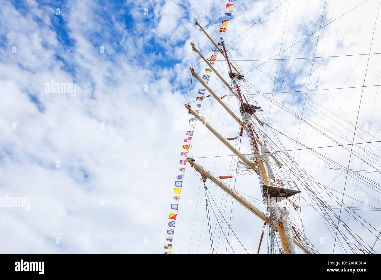 Sailing ship mast with flying nautical flags festival celebration ...