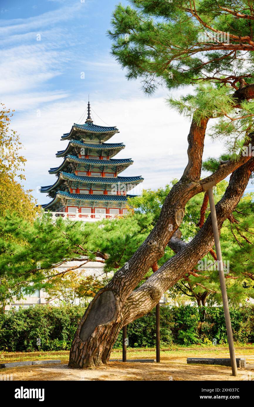 Amazing view of tower with blue tile roof of the National Folk Museum ...